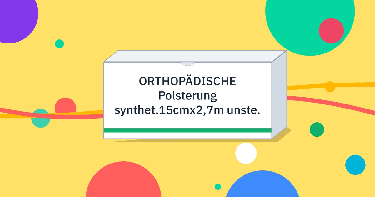 Symbolbild: Packung mit der Aufschrift ORTHOPÄDISCHE Polsterung synthet.15cmx2,7m unste. (PZN 16668094) – Verfügbarkeit und Bezug in Apotheken in Frankfurt am Main