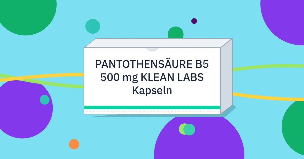 Symbolbild: Packung mit der Aufschrift PANTOTHENSÄURE B5 500 mg KLEAN LABS Kapseln (PZN 18467402) – Verfügbarkeit und Bezug in Apotheken in Frankfurt am Main