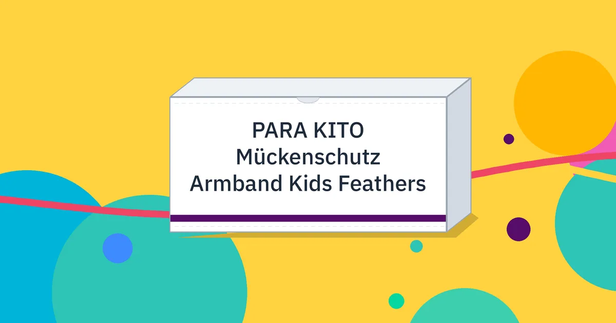 Symbolbild: Packung mit der Aufschrift PARA KITO Mückenschutz Armband Kids Feathers (PZN 19132224) – Verfügbarkeit und Bezug in Apotheken in Frankfurt am Main