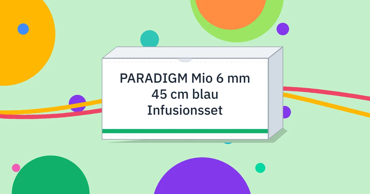 Symbolbild: Packung mit der Aufschrift PARADIGM Mio 6 mm 45 cm blau Infusionsset (PZN 05458703) – Verfügbarkeit und Bezug in Apotheken in Frankfurt am Main
