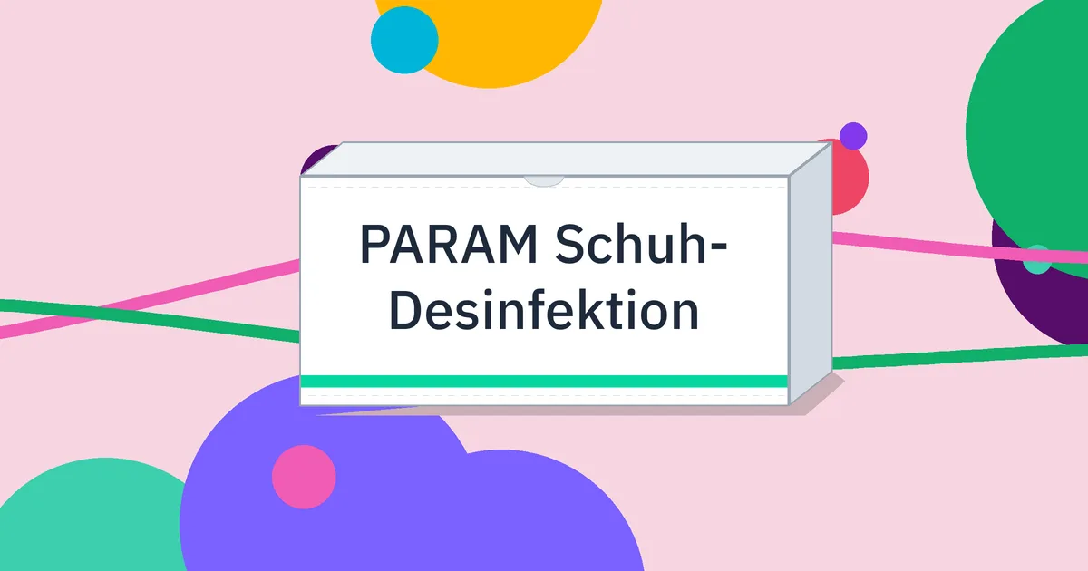 Symbolbild: Packung mit der Aufschrift PARAM Schuh-Desinfektion (PZN 18332524) – Verfügbarkeit und Bezug in Apotheken in Frankfurt am Main