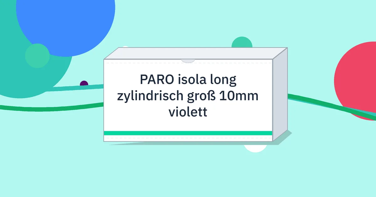 Symbolbild: Packung mit der Aufschrift PARO isola long zylindrisch groß 10mm violett (PZN 17372496) – Verfügbarkeit und Bezug in Apotheken in Frankfurt am Main