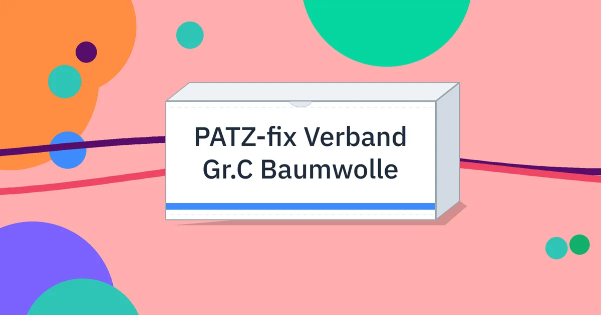 Symbolbild: Packung mit der Aufschrift PATZ-fix Verband Gr.C Baumwolle (PZN 06813112) – Verfügbarkeit und Bezug in Apotheken in Frankfurt am Main