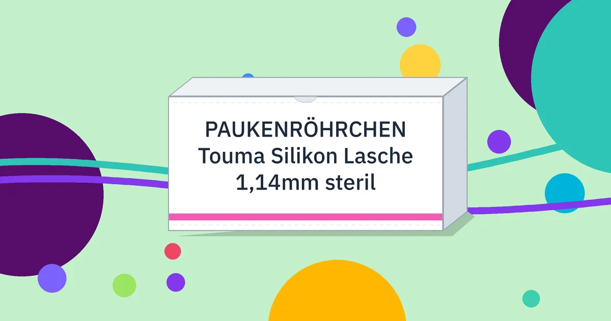 Symbolbild: Packung mit der Aufschrift PAUKENRÖHRCHEN Touma Silikon Lasche 1,14mm steril (PZN 18651962) – Verfügbarkeit und Bezug in Apotheken in Frankfurt am Main