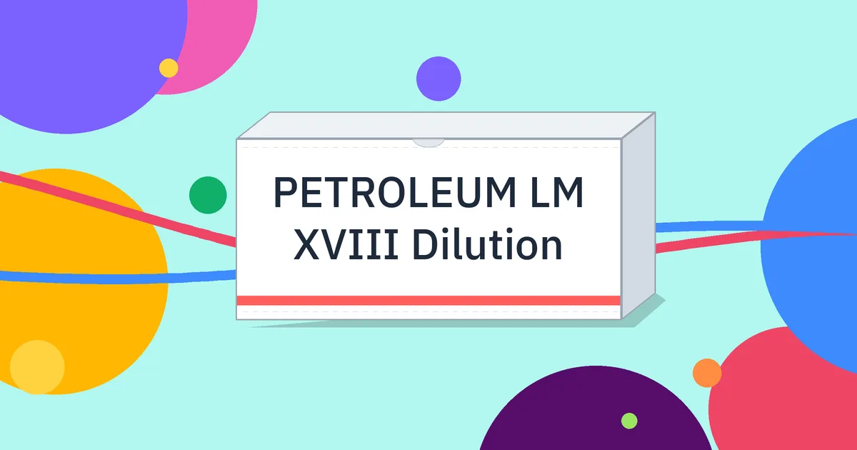 Symbolbild: Packung mit der Aufschrift PETROLEUM LM XVIII Dilution (PZN 02821540) – Verfügbarkeit und Bezug in Apotheken in Frankfurt am Main