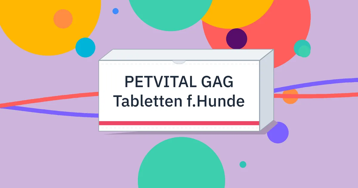 Symbolbild: Packung mit der Aufschrift PETVITAL GAG Tabletten f.Hunde (PZN 07637261) – Verfügbarkeit und Bezug in Apotheken in Frankfurt am Main
