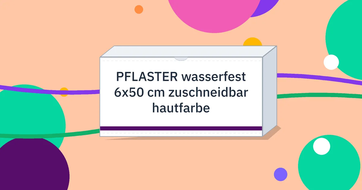 Symbolbild: Packung mit der Aufschrift PFLASTER wasserfest 6x50 cm zuschneidbar hautfarbe (PZN 19268886) – Verfügbarkeit und Bezug in Apotheken in Frankfurt am Main