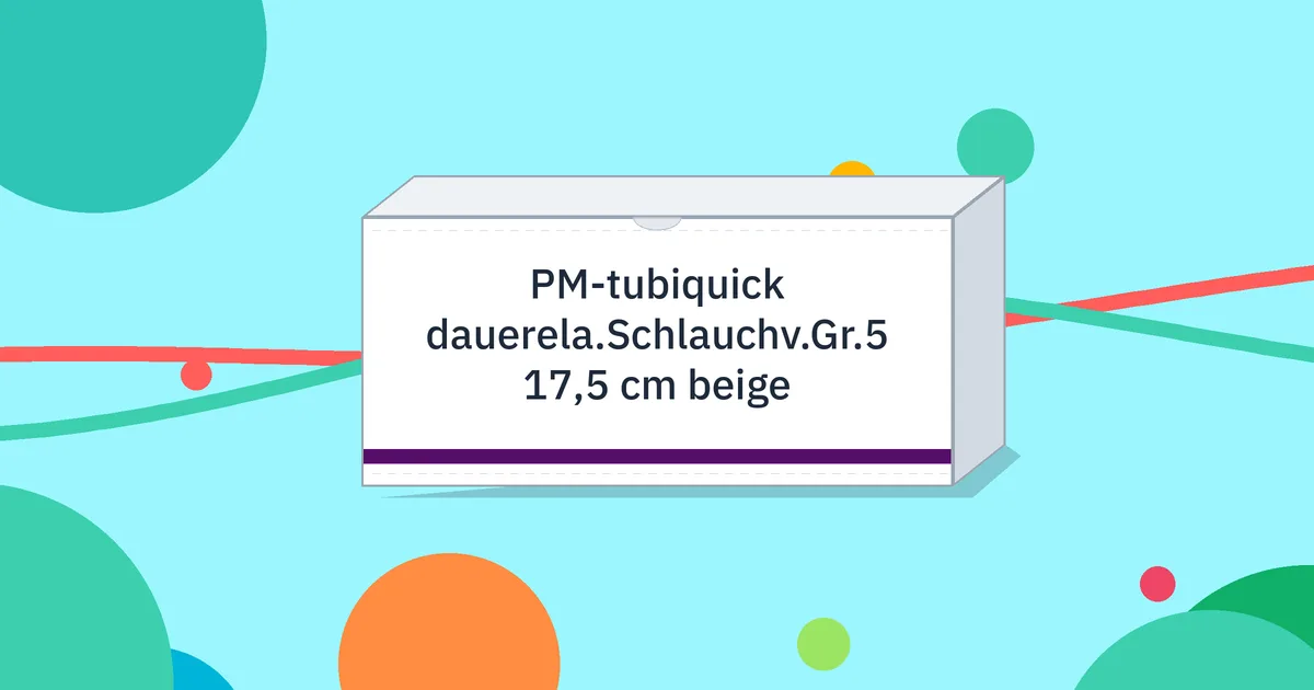 Symbolbild: Packung mit der Aufschrift PM-tubiquick dauerela.Schlauchv.Gr.5 17,5 cm beige (PZN 18846660) – Verfügbarkeit und Bezug in Apotheken in Frankfurt am Main
