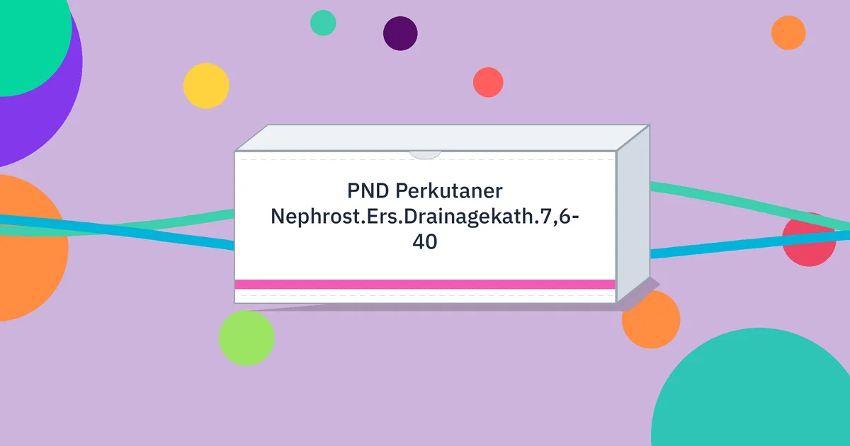 Symbolbild: Packung mit der Aufschrift PND Perkutaner Nephrost.Ers.Drainagekath.7,6-40 (PZN 04760995) – Verfügbarkeit und Bezug in Apotheken in Frankfurt am Main