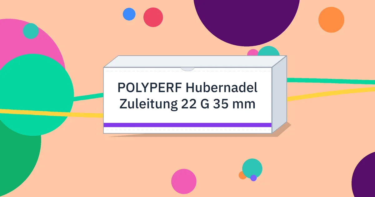 Symbolbild: Packung mit der Aufschrift POLYPERF Hubernadel Zuleitung 22 G 35 mm (PZN 12426158) – Verfügbarkeit und Bezug in Apotheken in Frankfurt am Main