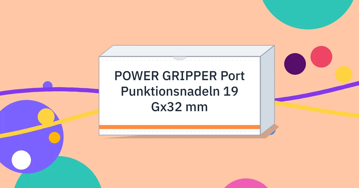 Symbolbild: Packung mit der Aufschrift POWER GRIPPER Port Punktionsnadeln 19 Gx32 mm (PZN 04658021) – Verfügbarkeit und Bezug in Apotheken in Frankfurt am Main