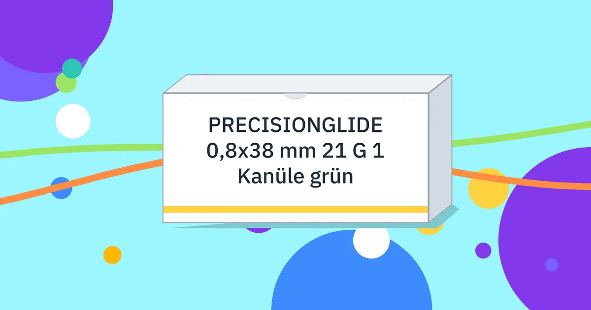Symbolbild: Packung mit der Aufschrift PRECISIONGLIDE 0,8x38 mm 21 G 1 Kanüle grün (PZN 09769191) – Verfügbarkeit und Bezug in Apotheken in Frankfurt am Main