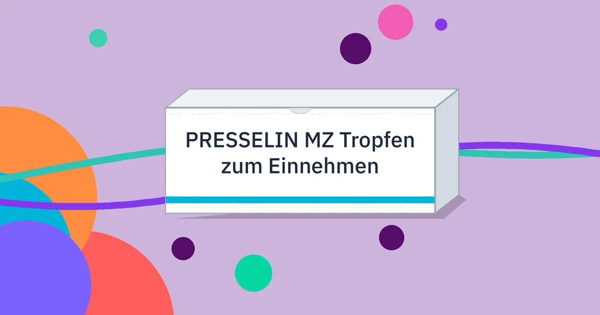 Symbolbild: Packung mit der Aufschrift PRESSELIN MZ Tropfen zum Einnehmen (PZN 04394651) – Verfügbarkeit und Bezug in Apotheken in Frankfurt am Main