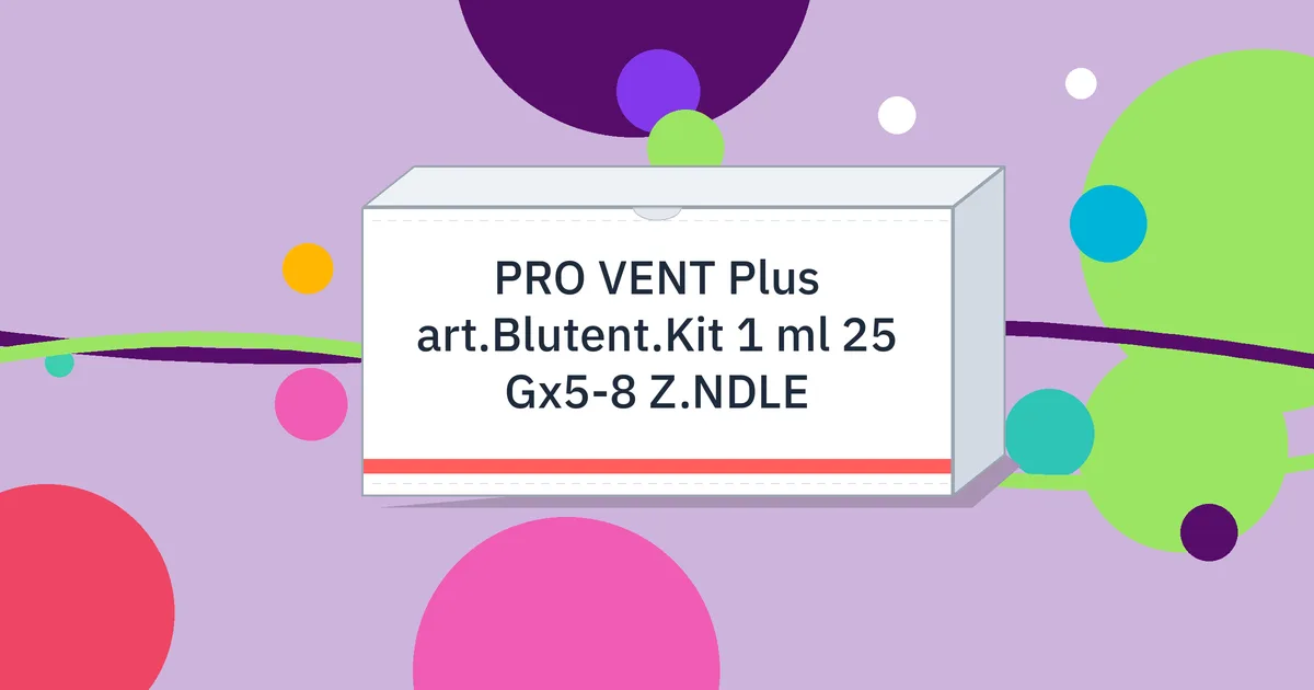 Symbolbild: Packung mit der Aufschrift PRO VENT Plus art.Blutent.Kit 1 ml 25 Gx5-8 Z.NDLE (PZN 09216960) – Verfügbarkeit und Bezug in Apotheken in Frankfurt am Main