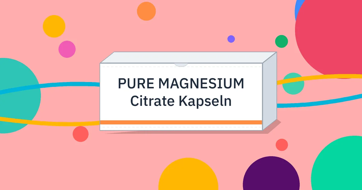 Symbolbild: Packung mit der Aufschrift PURE MAGNESIUM Citrate Kapseln (PZN 20624027) – Verfügbarkeit und Bezug in Apotheken in Frankfurt am Main