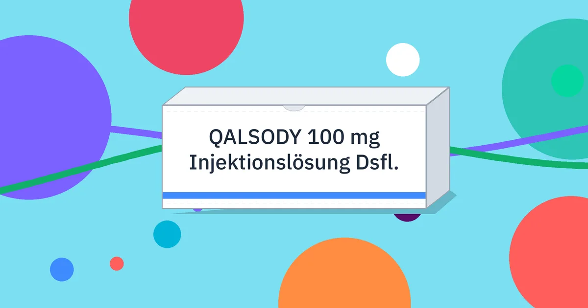 Symbolbild: Packung mit der Aufschrift QALSODY 100 mg Injektionslösung Dsfl. (PZN 18907002) – Verfügbarkeit und Bezug in Apotheken in Frankfurt am Main
