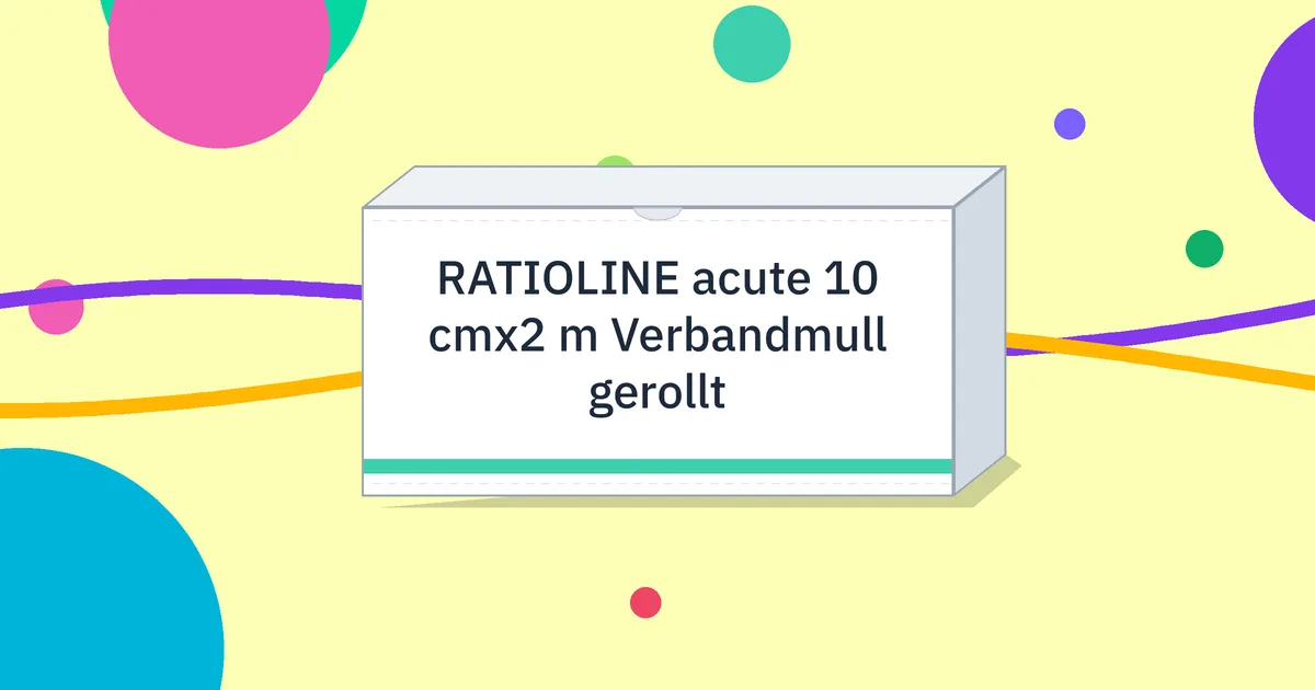 Symbolbild: Packung mit der Aufschrift RATIOLINE acute 10 cmx2 m Verbandmull gerollt (PZN 01805042) – Verfügbarkeit und Bezug in Apotheken in Frankfurt am Main