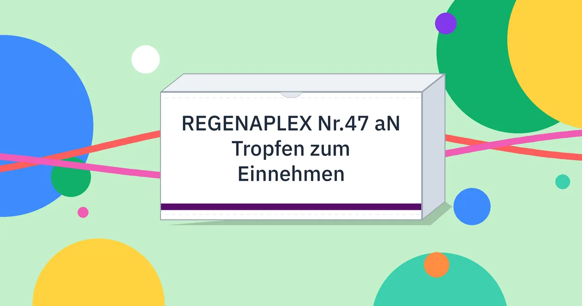 Symbolbild: Packung mit der Aufschrift REGENAPLEX Nr.47 aN Tropfen zum Einnehmen (PZN 04116254) – Verfügbarkeit und Bezug in Apotheken in Frankfurt am Main