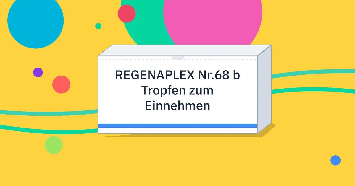 Symbolbild: Packung mit der Aufschrift REGENAPLEX Nr.68 b Tropfen zum Einnehmen (PZN 02643239) – Verfügbarkeit und Bezug in Apotheken in Frankfurt am Main