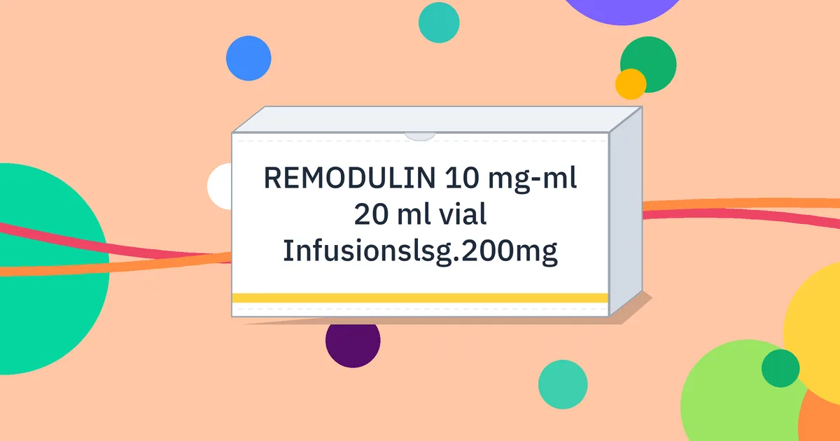 Symbolbild: Packung mit der Aufschrift REMODULIN 10 mg-ml 20 ml vial Infusionslsg.200mg (PZN 02328213) – Verfügbarkeit und Bezug in Apotheken in Frankfurt am Main