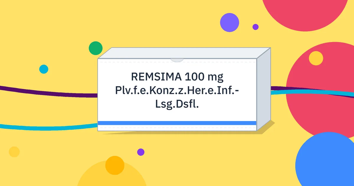 Symbolbild: Packung mit der Aufschrift REMSIMA 100 mg Plv.f.e.Konz.z.Her.e.Inf.-Lsg.Dsfl. (PZN 11028013) – Verfügbarkeit und Bezug in Apotheken in Frankfurt am Main