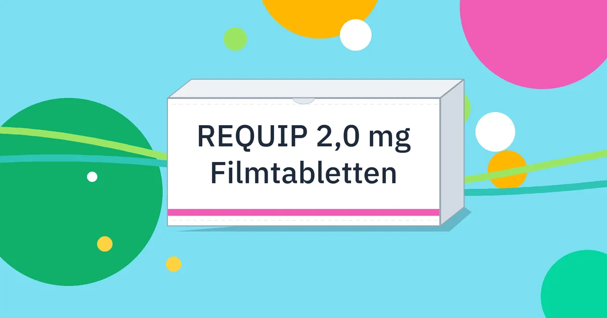 Symbolbild: Packung mit der Aufschrift REQUIP 2,0 mg Filmtabletten (PZN 01413460) – Verfügbarkeit und Bezug in Apotheken in Frankfurt am Main