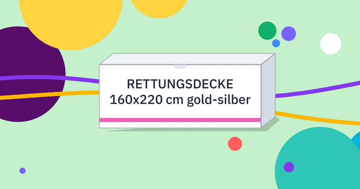 Symbolbild: Packung mit der Aufschrift RETTUNGSDECKE 160x220 cm gold-silber (PZN 00170009) – Verfügbarkeit und Bezug in Apotheken in Frankfurt am Main