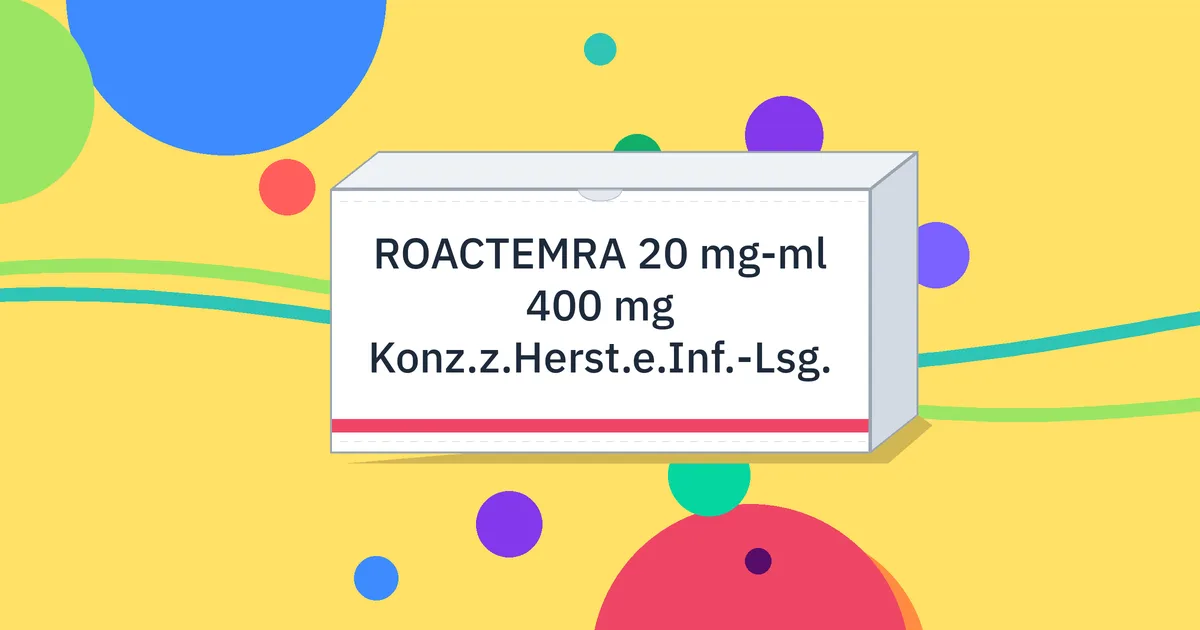 Symbolbild: Packung mit der Aufschrift ROACTEMRA 20 mg-ml 400 mg Konz.z.Herst.e.Inf.-Lsg. (PZN 05871159) – Verfügbarkeit und Bezug in Apotheken in Frankfurt am Main