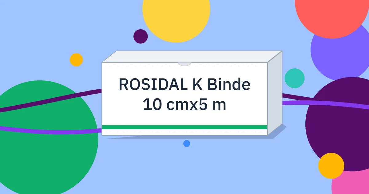 Symbolbild: Packung mit der Aufschrift ROSIDAL K Binde 10 cmx5 m (PZN 18802875) – Verfügbarkeit und Bezug in Apotheken in Frankfurt am Main