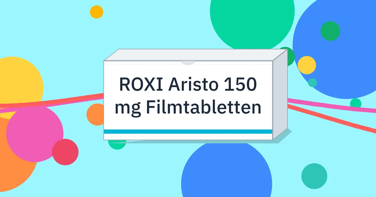 Symbolbild: Packung mit der Aufschrift ROXI Aristo 150 mg Filmtabletten (PZN 09339556) – Verfügbarkeit und Bezug in Apotheken in Frankfurt am Main