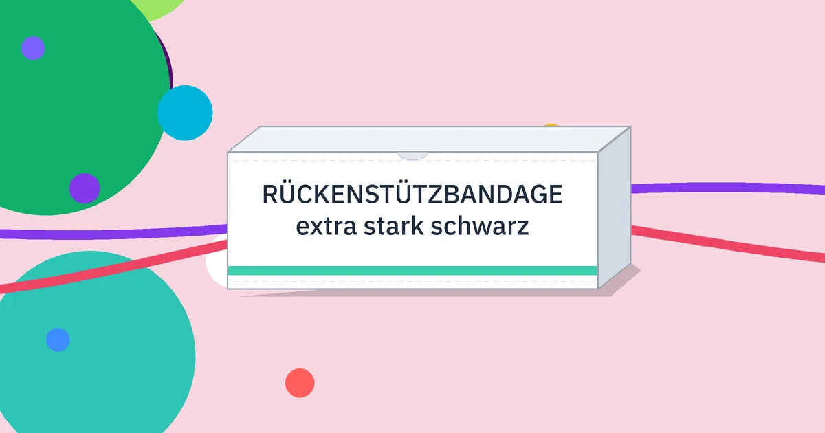Symbolbild: Packung mit der Aufschrift RÜCKENSTÜTZBANDAGE extra stark schwarz (PZN 11238503) – Verfügbarkeit und Bezug in Apotheken in Frankfurt am Main