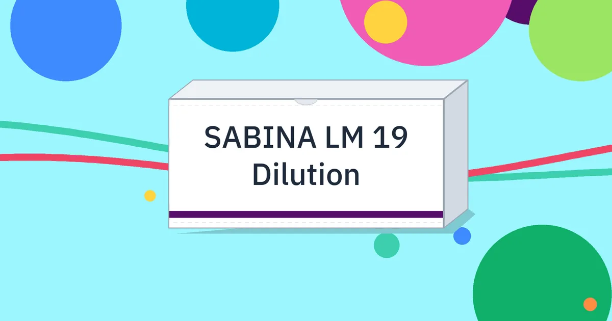Symbolbild: Packung mit der Aufschrift SABINA LM 19 Dilution (PZN 13175936) – Verfügbarkeit und Bezug in Apotheken in Frankfurt am Main
