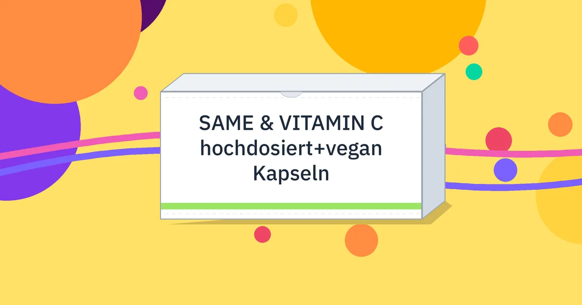 Symbolbild: Packung mit der Aufschrift SAME & VITAMIN C hochdosiert+vegan Kapseln (PZN 19233965) – Verfügbarkeit und Bezug in Apotheken in Frankfurt am Main