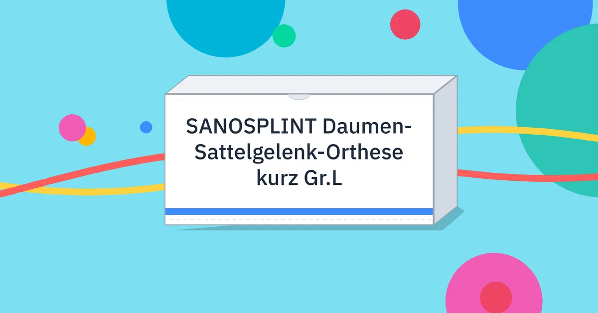 Symbolbild: Packung mit der Aufschrift SANOSPLINT Daumen-Sattelgelenk-Orthese kurz Gr.L (PZN 11280971) – Verfügbarkeit und Bezug in Apotheken in Frankfurt am Main