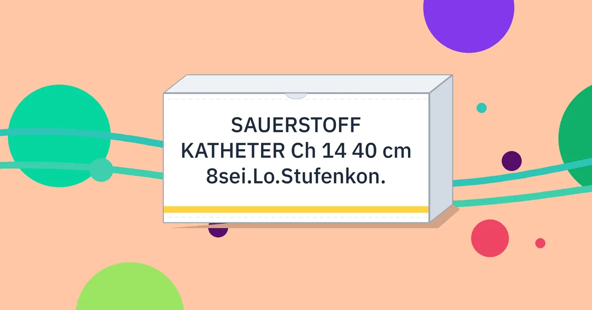 Symbolbild: Packung mit der Aufschrift SAUERSTOFF KATHETER Ch 14 40 cm 8sei.Lo.Stufenkon. (PZN 12332339) – Verfügbarkeit und Bezug in Apotheken in Frankfurt am Main