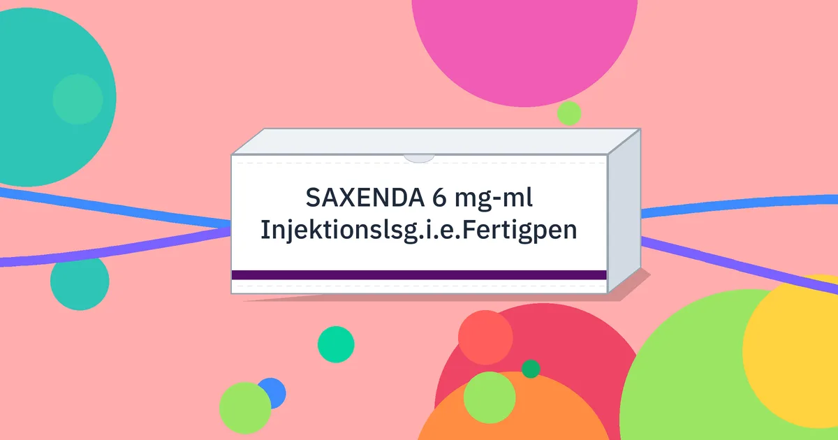 Symbolbild: Packung mit der Aufschrift SAXENDA 6 mg-ml Injektionslsg.i.e.Fertigpen (PZN 19344736) – Verfügbarkeit und Bezug in Apotheken in Frankfurt am Main