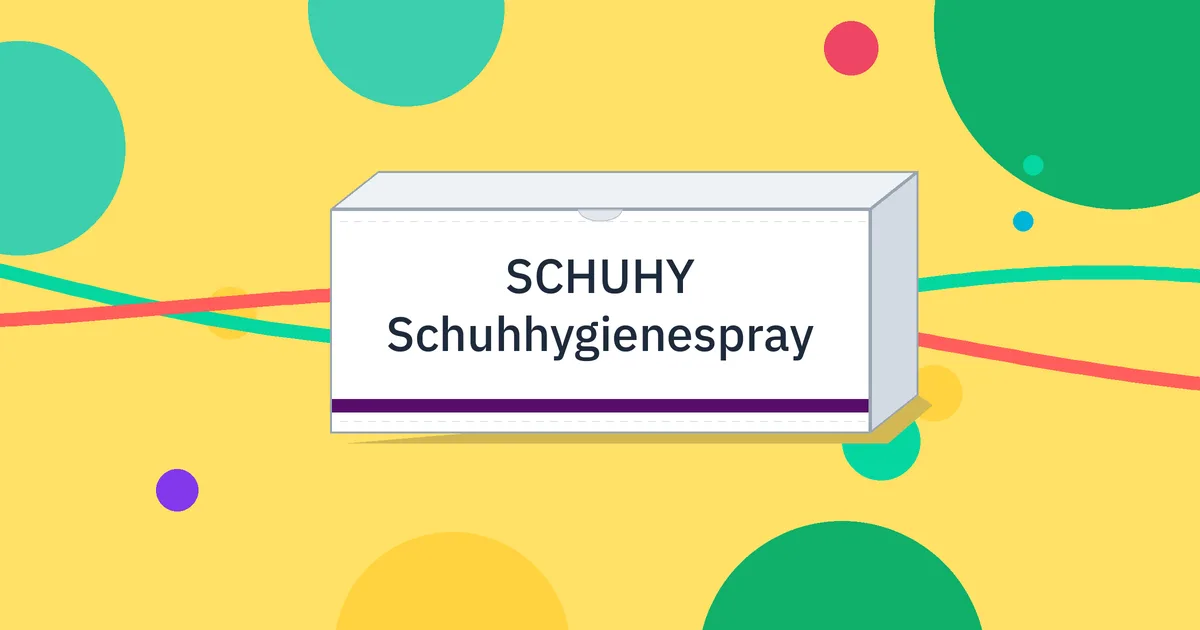 Symbolbild: Packung mit der Aufschrift SCHUHY Schuhhygienespray (PZN 18363861) – Verfügbarkeit und Bezug in Apotheken in Frankfurt am Main