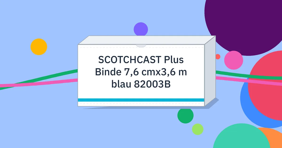 Symbolbild: Packung mit der Aufschrift SCOTCHCAST Plus Binde 7,6 cmx3,6 m blau 82003B (PZN 02698418) – Verfügbarkeit und Bezug in Apotheken in Frankfurt am Main
