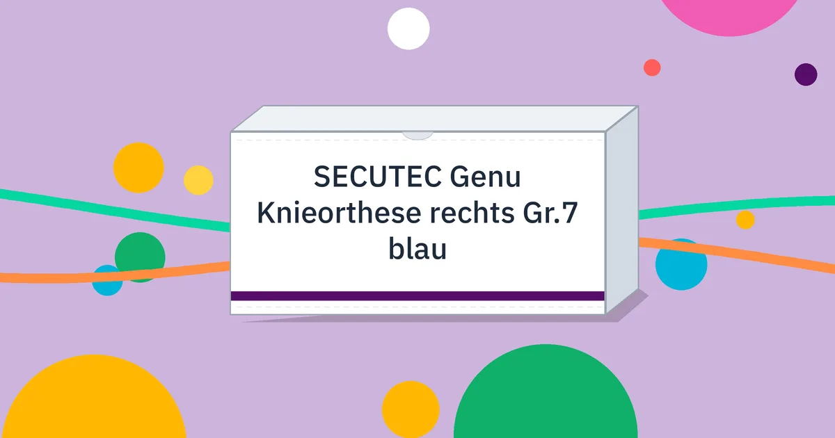 Symbolbild: Packung mit der Aufschrift SECUTEC Genu Knieorthese rechts Gr.7 blau (PZN 13568848) – Verfügbarkeit und Bezug in Apotheken in Frankfurt am Main