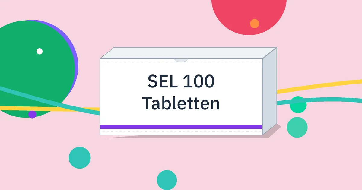 Symbolbild: Packung mit der Aufschrift SEL 100 Tabletten (PZN 00670640) – Verfügbarkeit und Bezug in Apotheken in Frankfurt am Main