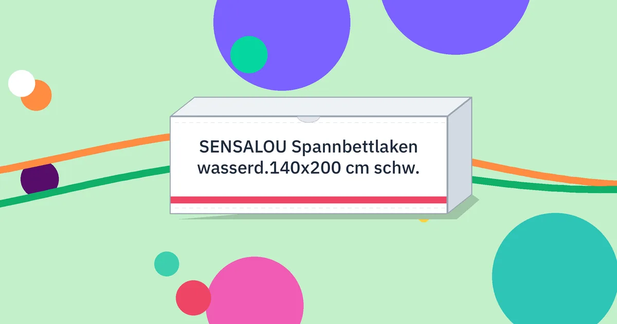 Symbolbild: Packung mit der Aufschrift SENSALOU Spannbettlaken wasserd.140x200 cm schw. (PZN 20738819) – Verfügbarkeit und Bezug in Apotheken in Frankfurt am Main