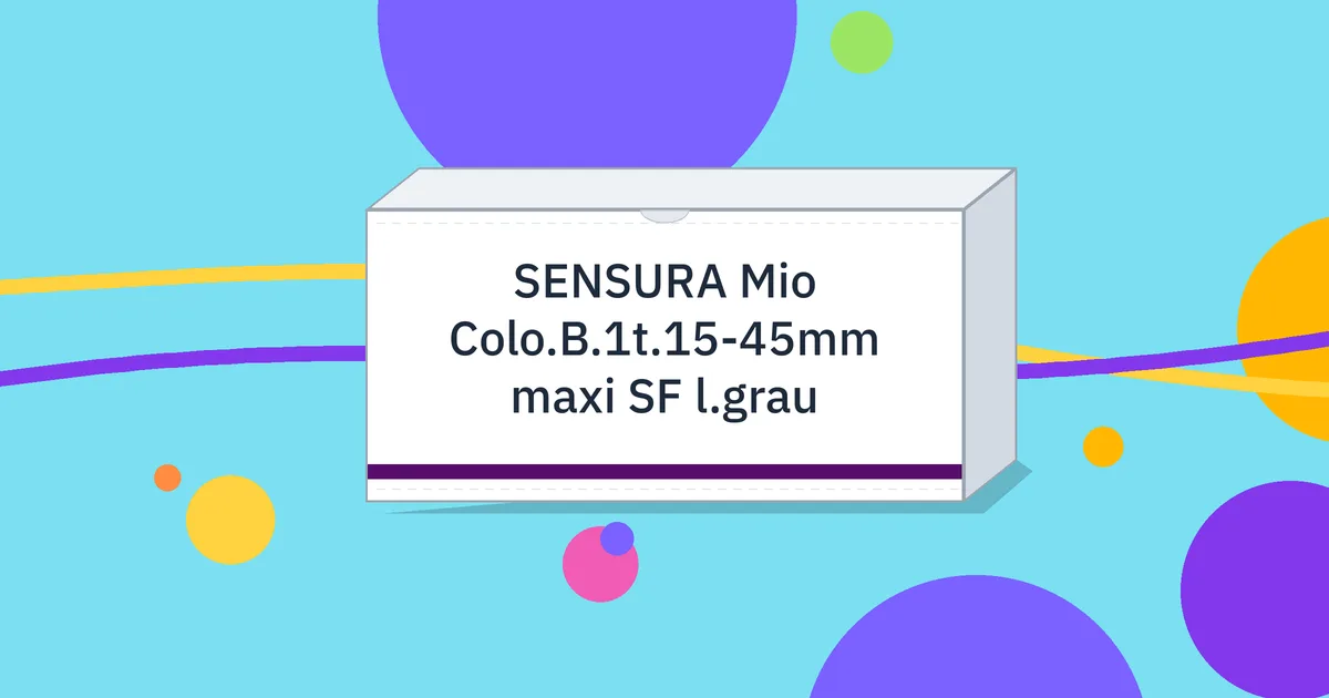 Symbolbild: Packung mit der Aufschrift SENSURA Mio Colo.B.1t.15-45mm maxi SF l.grau (PZN 10201722) – Verfügbarkeit und Bezug in Apotheken in Frankfurt am Main