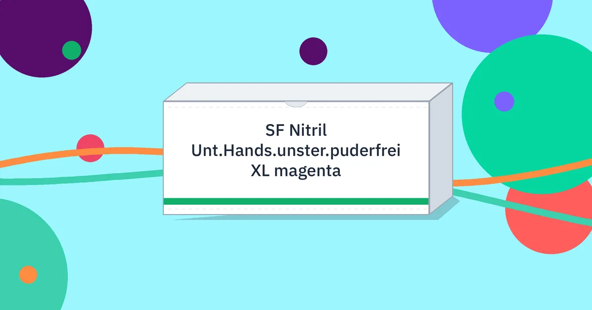 Symbolbild: Packung mit der Aufschrift SF Nitril Unt.Hands.unster.puderfrei XL magenta (PZN 16163684) – Verfügbarkeit und Bezug in Apotheken in Frankfurt am Main
