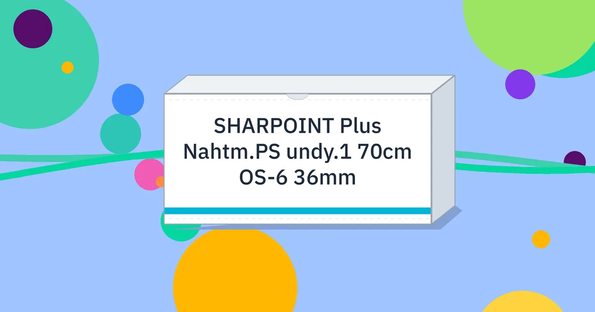 Symbolbild: Packung mit der Aufschrift SHARPOINT Plus Nahtm.PS undy.1 70cm OS-6 36mm (PZN 17996015) – Verfügbarkeit und Bezug in Apotheken in Frankfurt am Main