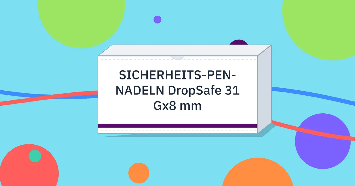 Symbolbild: Packung mit der Aufschrift SICHERHEITS-PEN-NADELN DropSafe 31 Gx8 mm (PZN 20611496) – Verfügbarkeit und Bezug in Apotheken in Frankfurt am Main