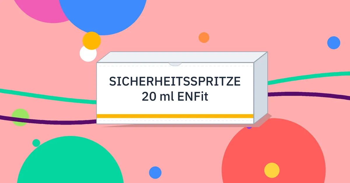 Symbolbild: Packung mit der Aufschrift SICHERHEITSSPRITZE 20 ml ENFit (PZN 15240276) – Verfügbarkeit und Bezug in Apotheken in Frankfurt am Main