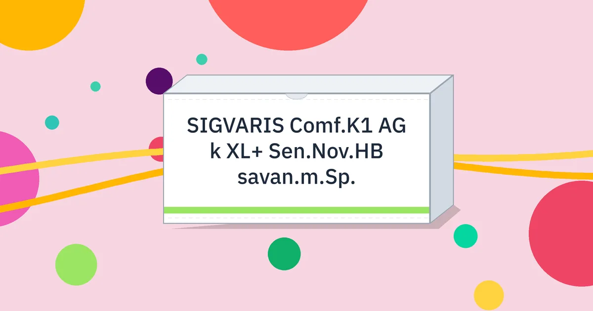 Symbolbild: Packung mit der Aufschrift SIGVARIS Comf.K1 AG k XL+ Sen.Nov.HB savan.m.Sp. (PZN 17103804) – Verfügbarkeit und Bezug in Apotheken in Frankfurt am Main