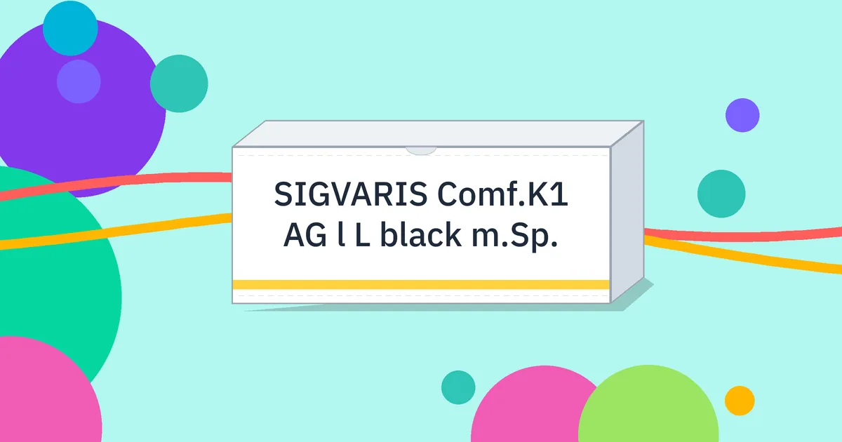 Symbolbild: Packung mit der Aufschrift SIGVARIS Comf.K1 AG l L black m.Sp. (PZN 17043309) – Verfügbarkeit und Bezug in Apotheken in Frankfurt am Main
