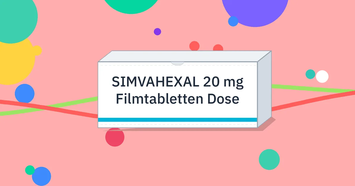 Symbolbild: Packung mit der Aufschrift SIMVAHEXAL 20 mg Filmtabletten Dose (PZN 17421059) – Verfügbarkeit und Bezug in Apotheken in Frankfurt am Main