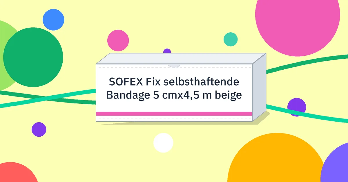 Symbolbild: Packung mit der Aufschrift SOFEX Fix selbsthaftende Bandage 5 cmx4,5 m beige (PZN 18219408) – Verfügbarkeit und Bezug in Apotheken in Frankfurt am Main